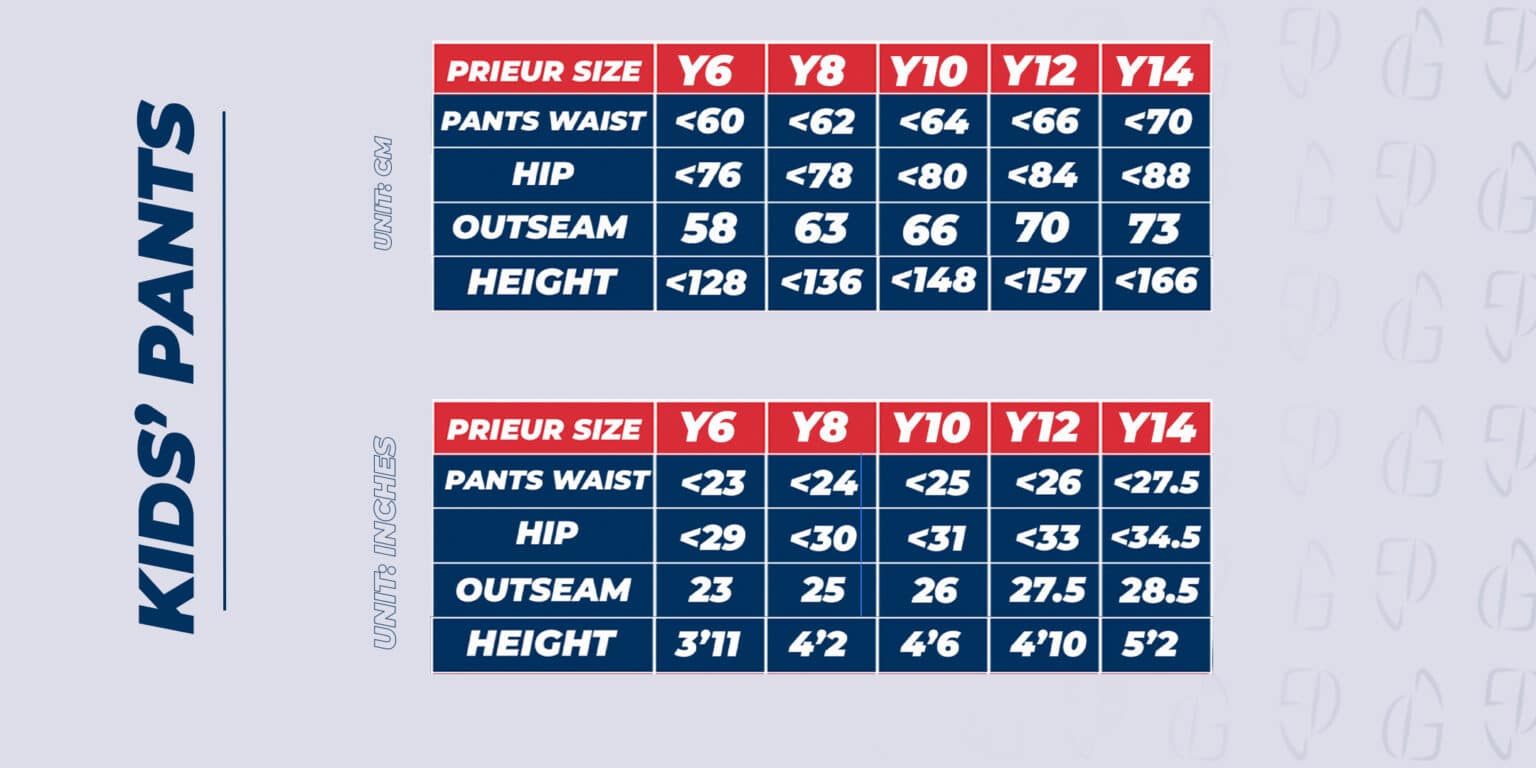 Prieur's Size Guide for Fencing Gloves, Masks, Jackets and Pants