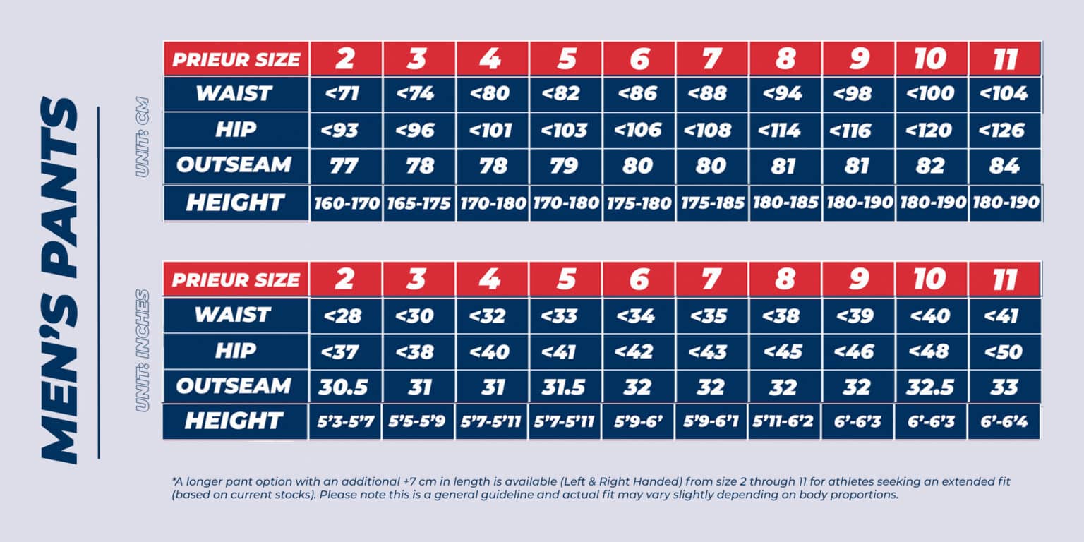 Prieur's Size Guide for Fencing Gloves, Masks, Jackets and Pants